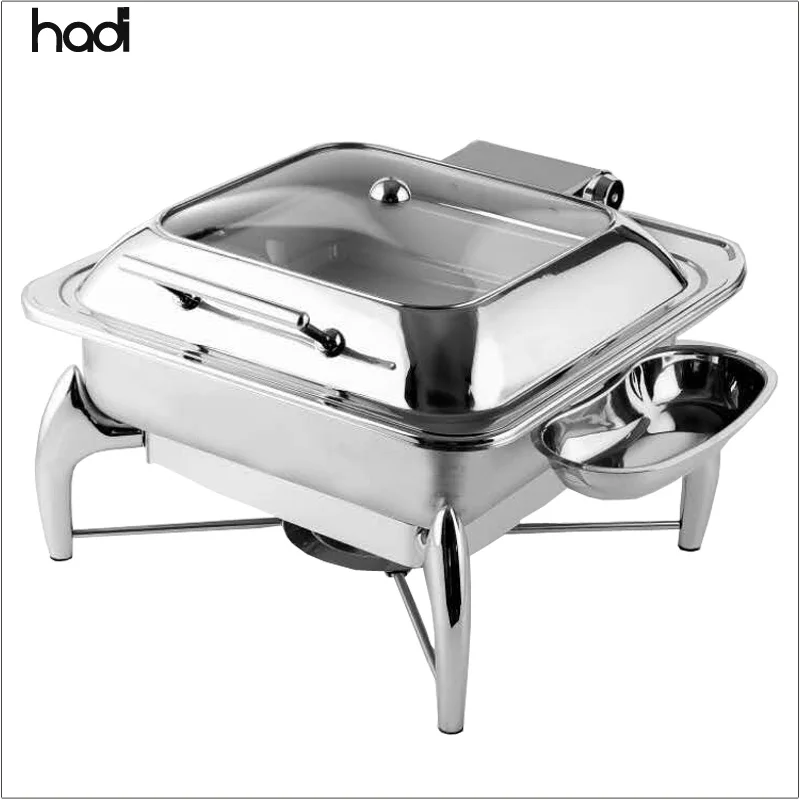 Commercial Stainless Steel Yufeh Chafing Dish - Square Glass Lid