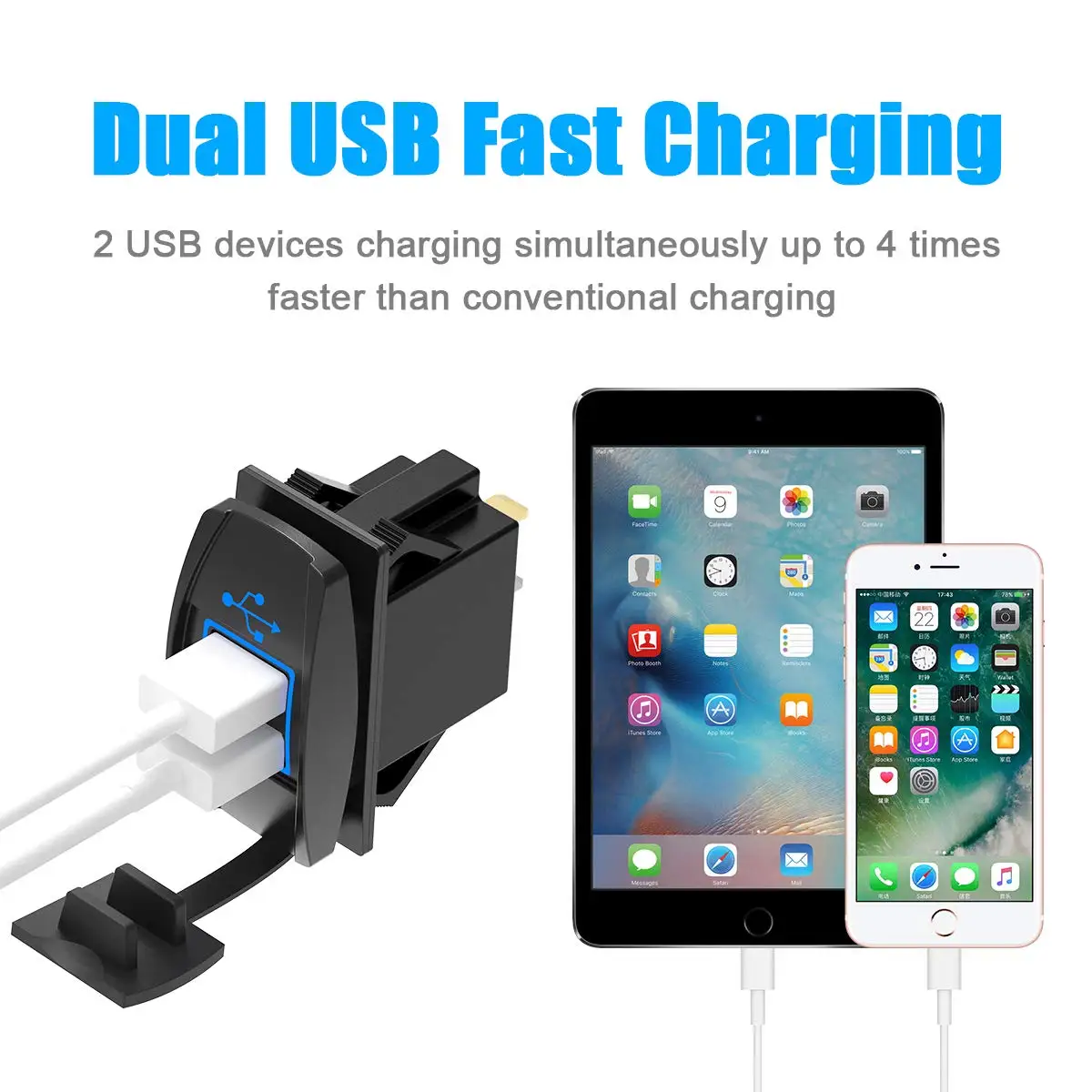 Rocker Style Dual 3.0 Led Fast Usb Charger Power Aocket Adapter - Buy ...
