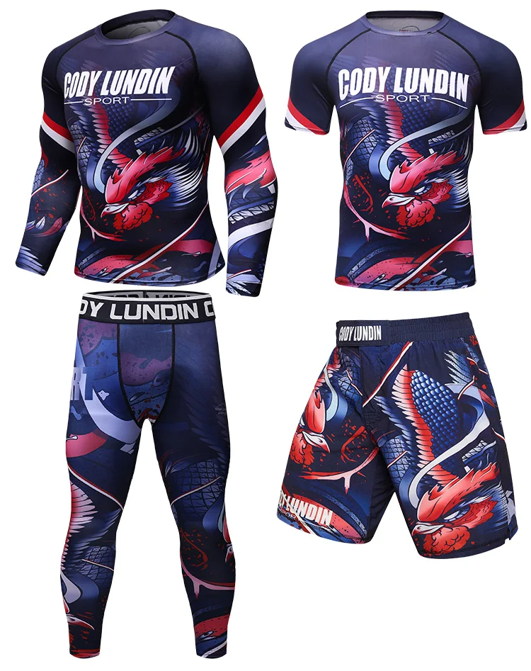Cody Lundin MMA Clothes Men BJJ Rash Guard Set Pants Shorts