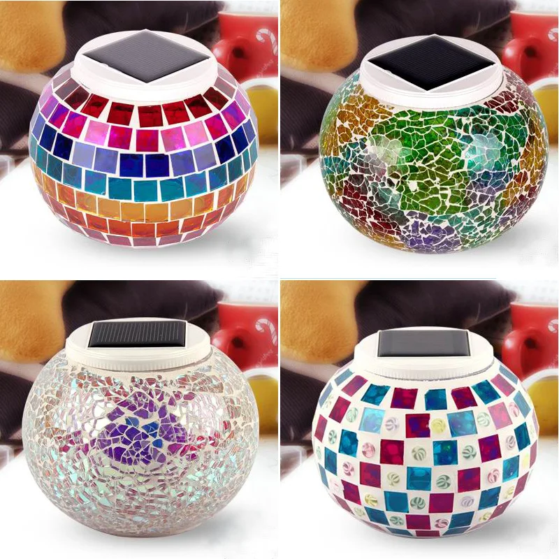 Color Changing Mosaic Solar Light Weatherproof Crystal Glass Globe Ball ...