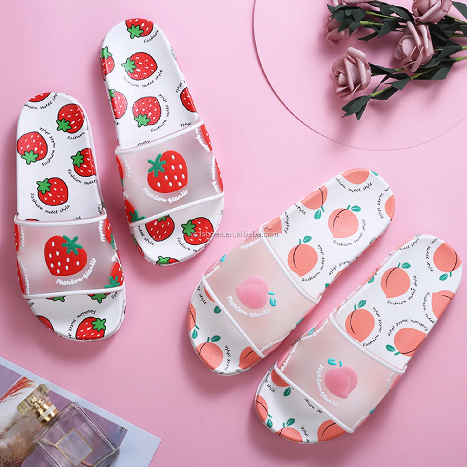 Summer Strawberry Avocado Fruits Slides Slippers For Women Colorful Pvc ...