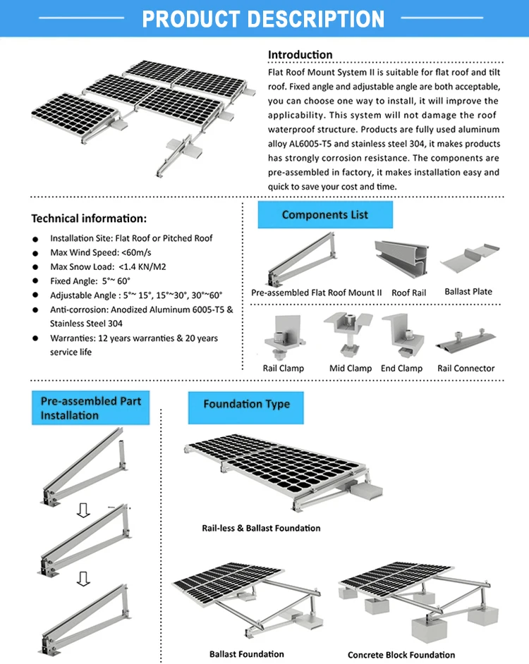 New Solar Flat Roof Ballasted Mounting Frames Ground System Install Pv ...