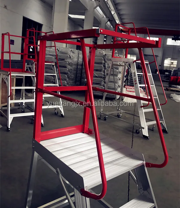 Aluminium Industrial Step Ladder with Safety Handrail