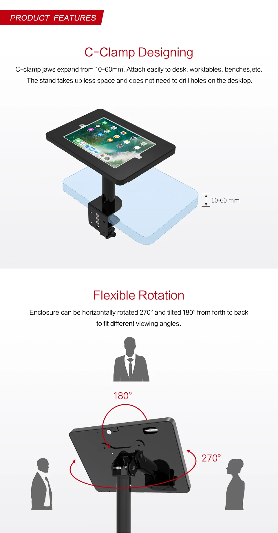 C-clamp Desk Mount Adjustable Lockable Display Tablet Stand Security ...