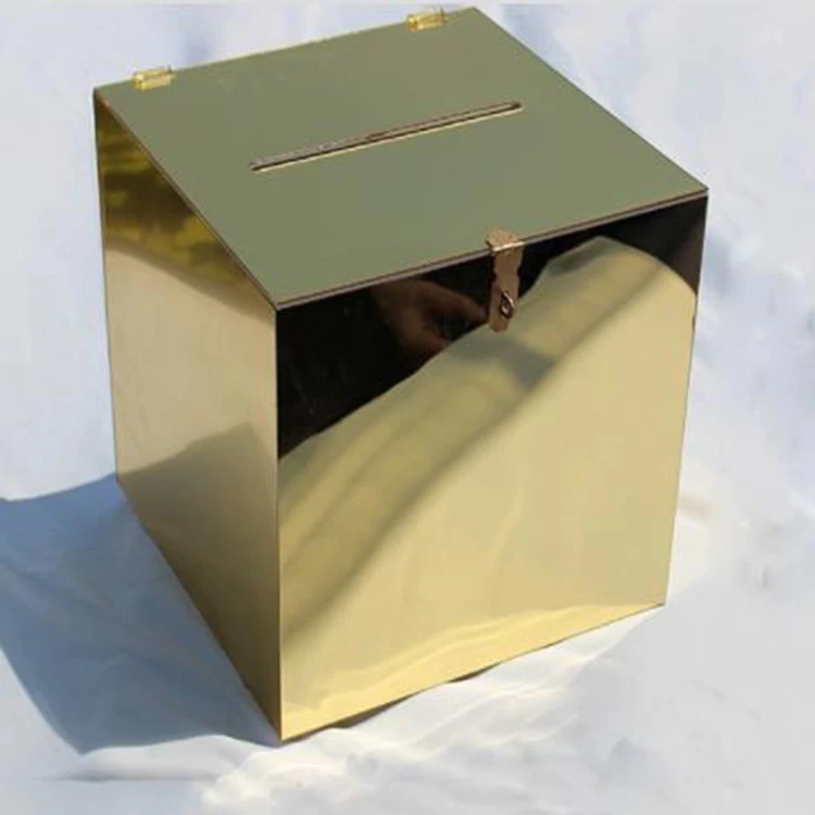 Golden Square Acrylic Mirror Wishing Well Box Acrylic Charity Coin ...