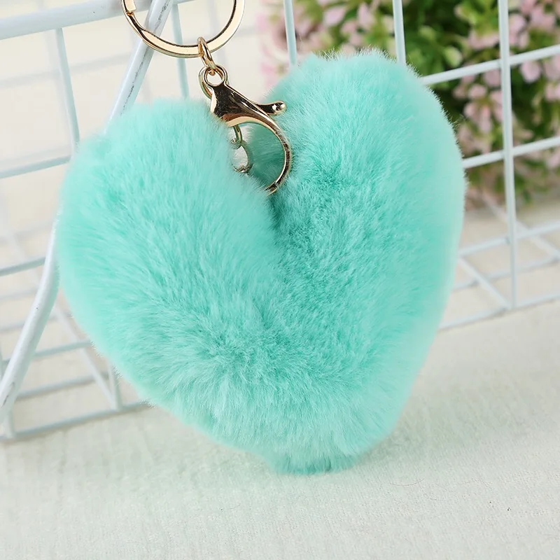 Cute Girl Fluffy Plush Keyring Furry Faux Fur Heart Pom Pom Fur ...