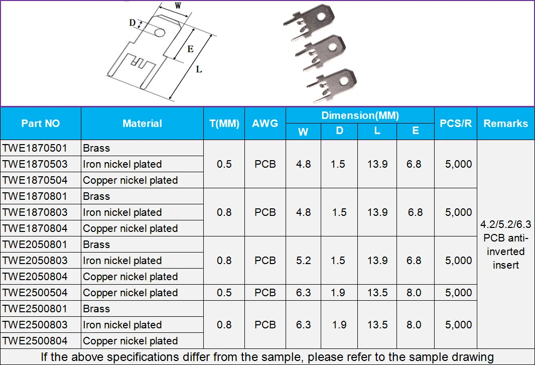 Factory Direct Pcb Terminal 250 6.3 Cold Pressed Pcb Anti-fall ...