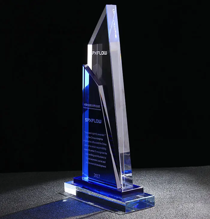 Luxury Blue Base Crystal Acrylic Trophy for Business Gifts