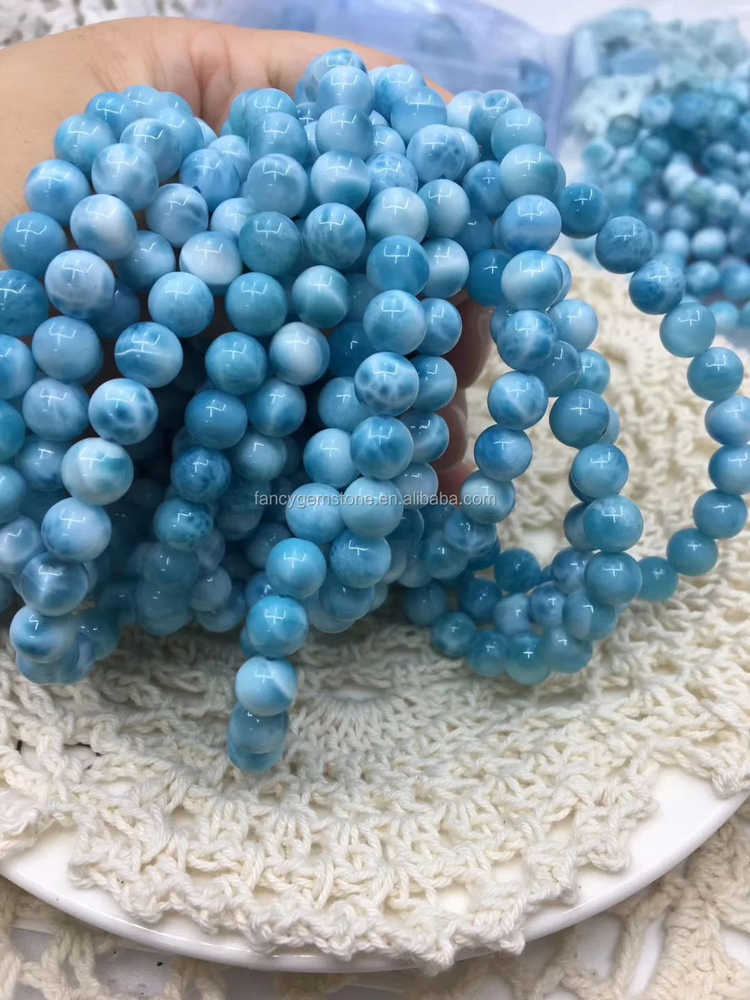 Wholesale Natural Stone Larimar Round Beads 8mm - Pierre Larimar