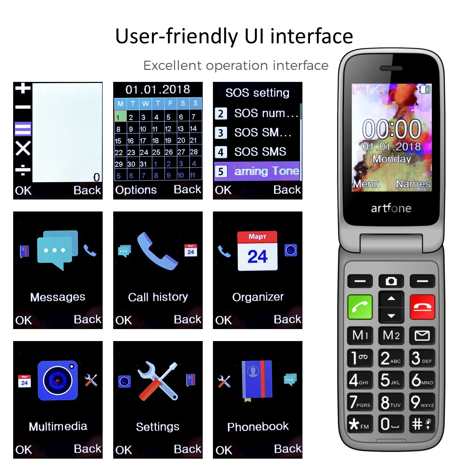 MTK 2G Senior Flip Phone - Dual SIM, Big Font, SOS Key