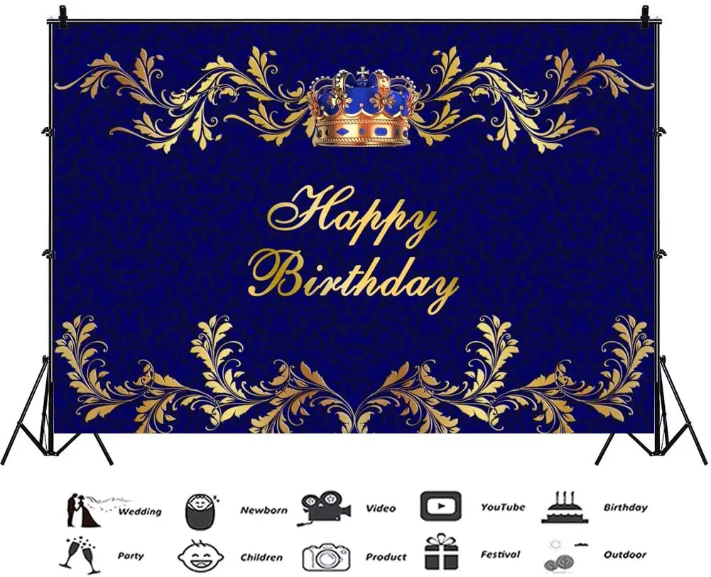 7x5ft Happy Birthday Backdrop King Queen Crown Royal Blue Patterns ...