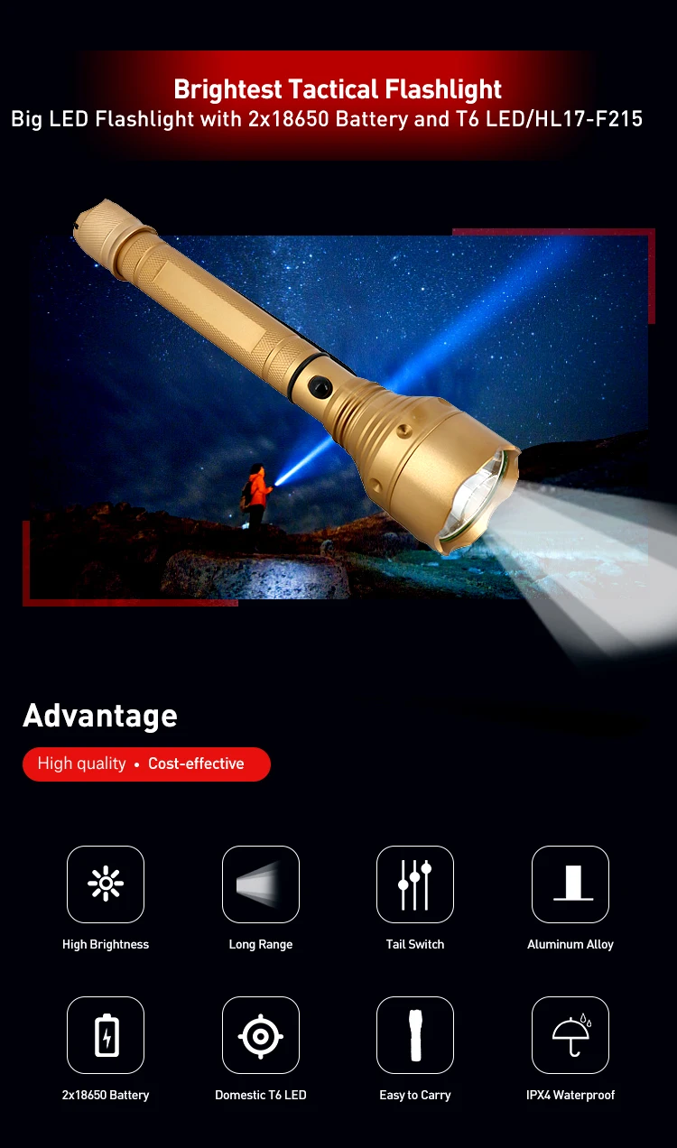 Tactical Led Flash Light High Grade Flashlight Long Distance Torch ...