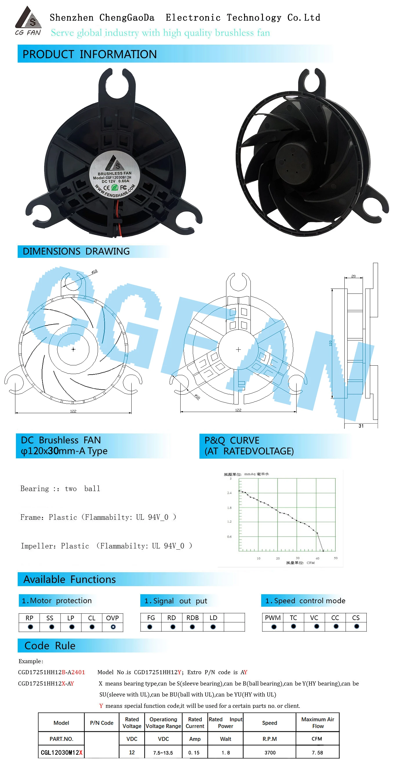 120mm 12V DC Brushless Centrifugal Blower Fan - 3700 RPM