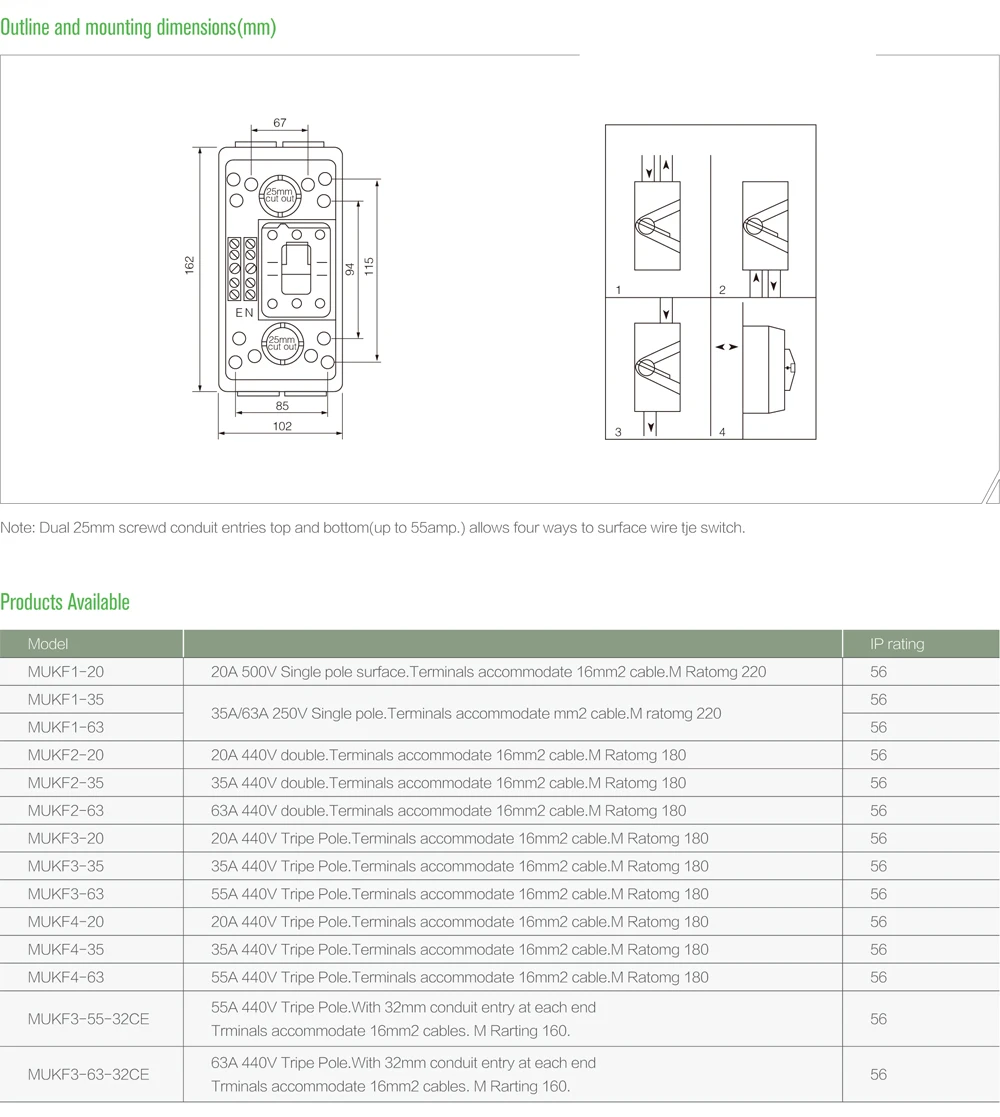 IP66 Waterproof Double Pole 63 Amp Isolator Switch