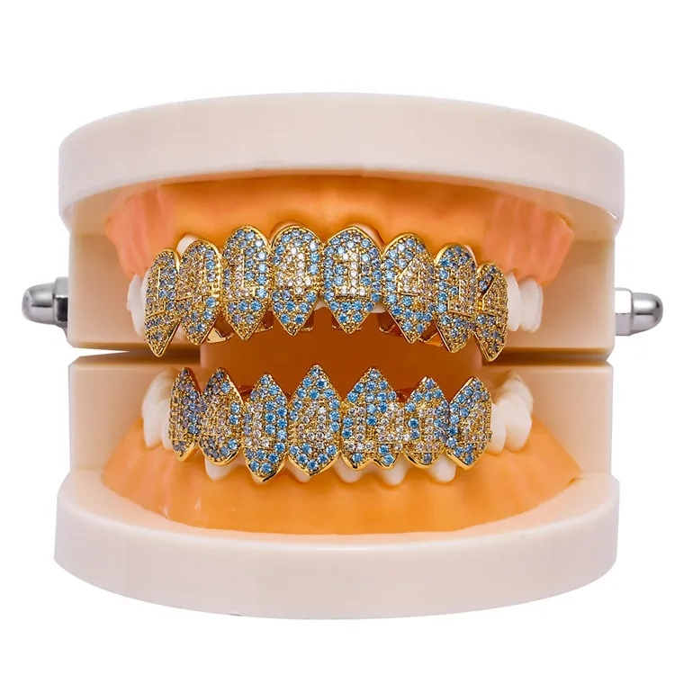 Micro Pave Diamond Silver Iced Out Teeth Hip Hop Grillz Dentaire - Buy ...