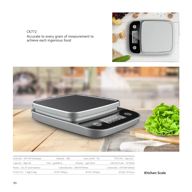 5Kg Digital Kitchen Scale with Tare Function - Easy Switch, Battery ...