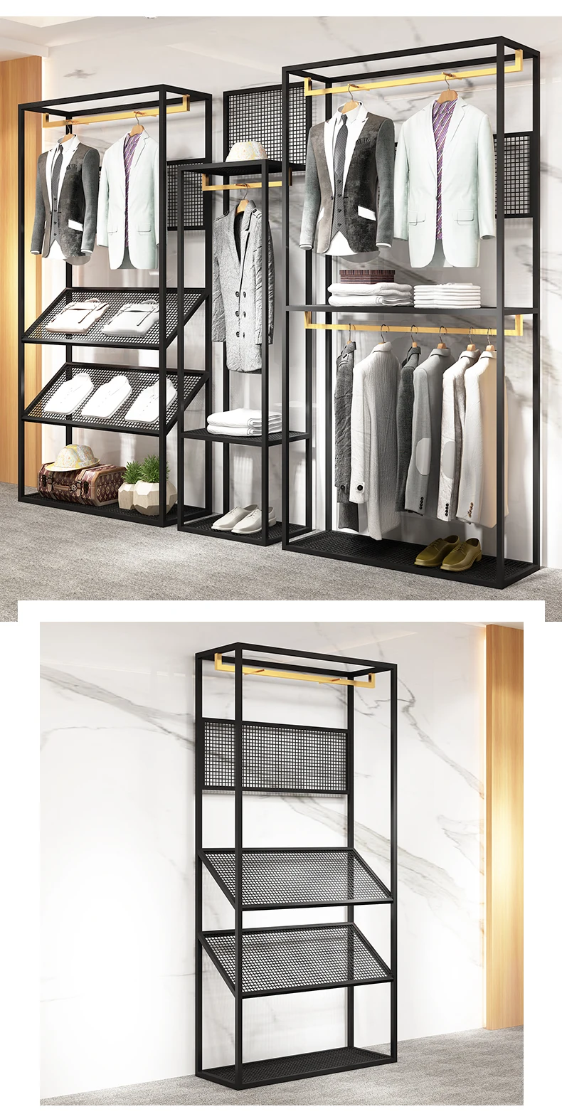 Retail Clothing Shop Metal Hanging Black Suit Rack Display Style Metal ...