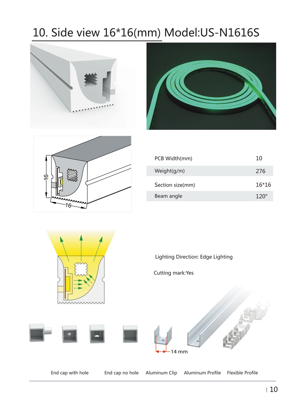 Us-n1616s 16mm Side View Flexible Neon Tube Silicone Tubing Diffuser ...