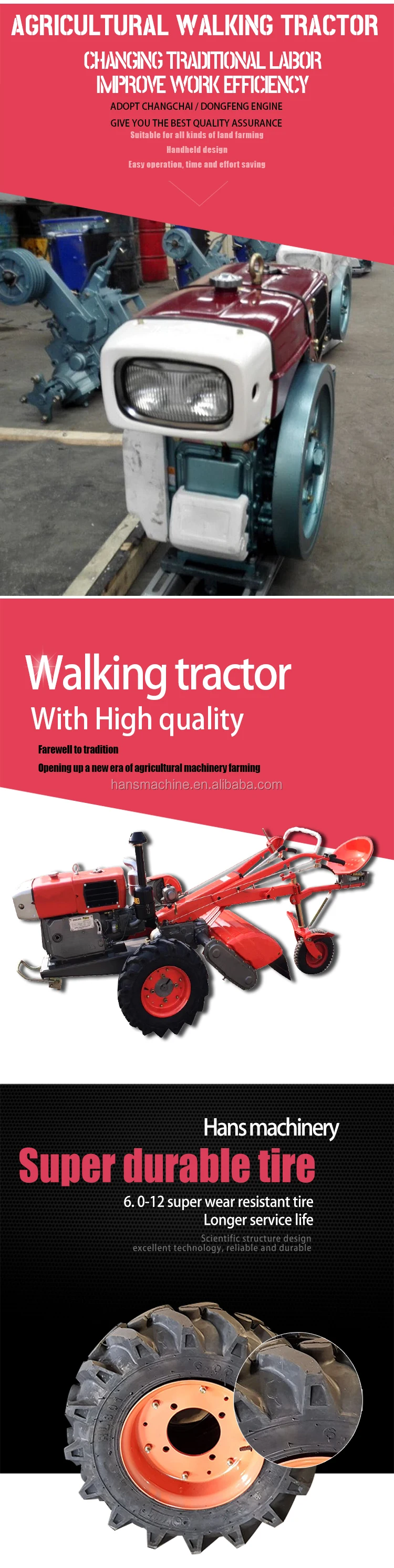 Walking Tractor With Diesel Engine 12hp 15hp 16hp 18hp 20hp 22hp Two ...