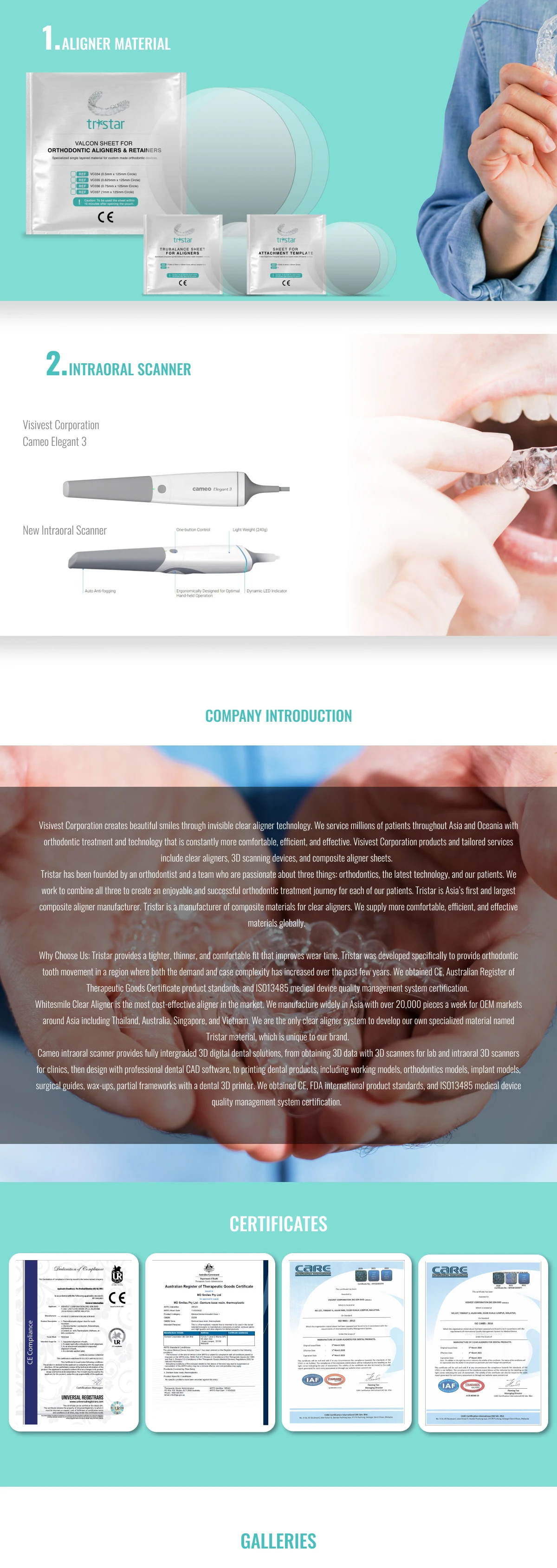 VISIVEST CORPORATION (M) SDN. BHD. - aligner sheets, intraoral scanner