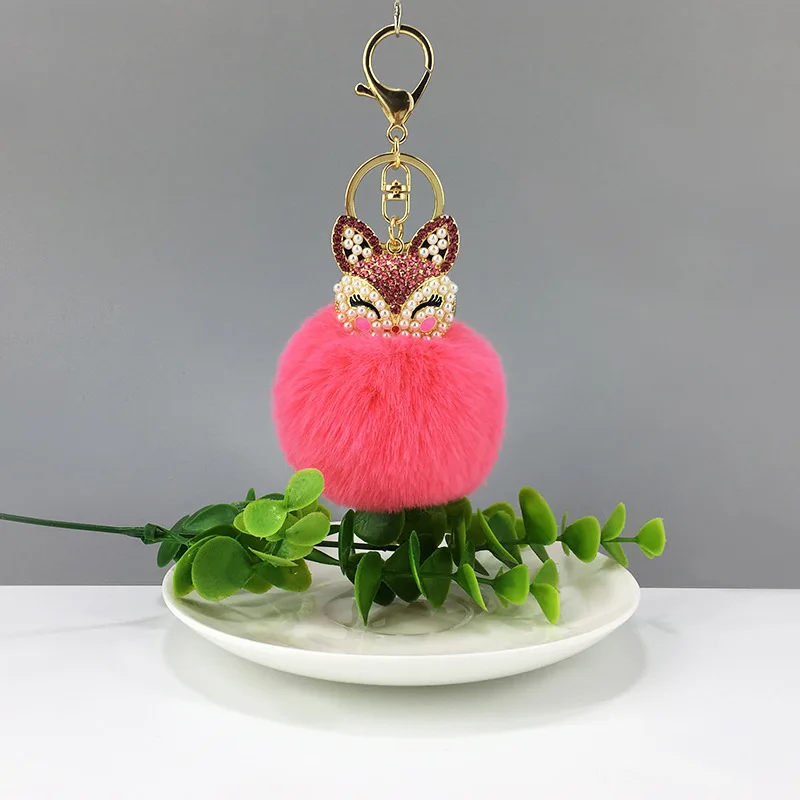 Wholesale Fashion Plush Ball Fox Keychain With Pearl Puff Pom Pom ...