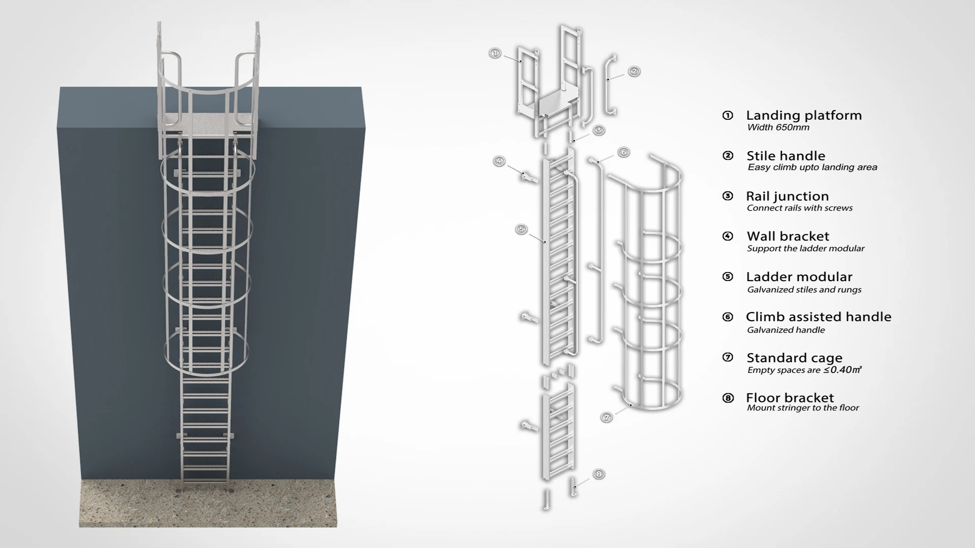 Galvanized Mild Steel Fixed Access Ladders - High Quality