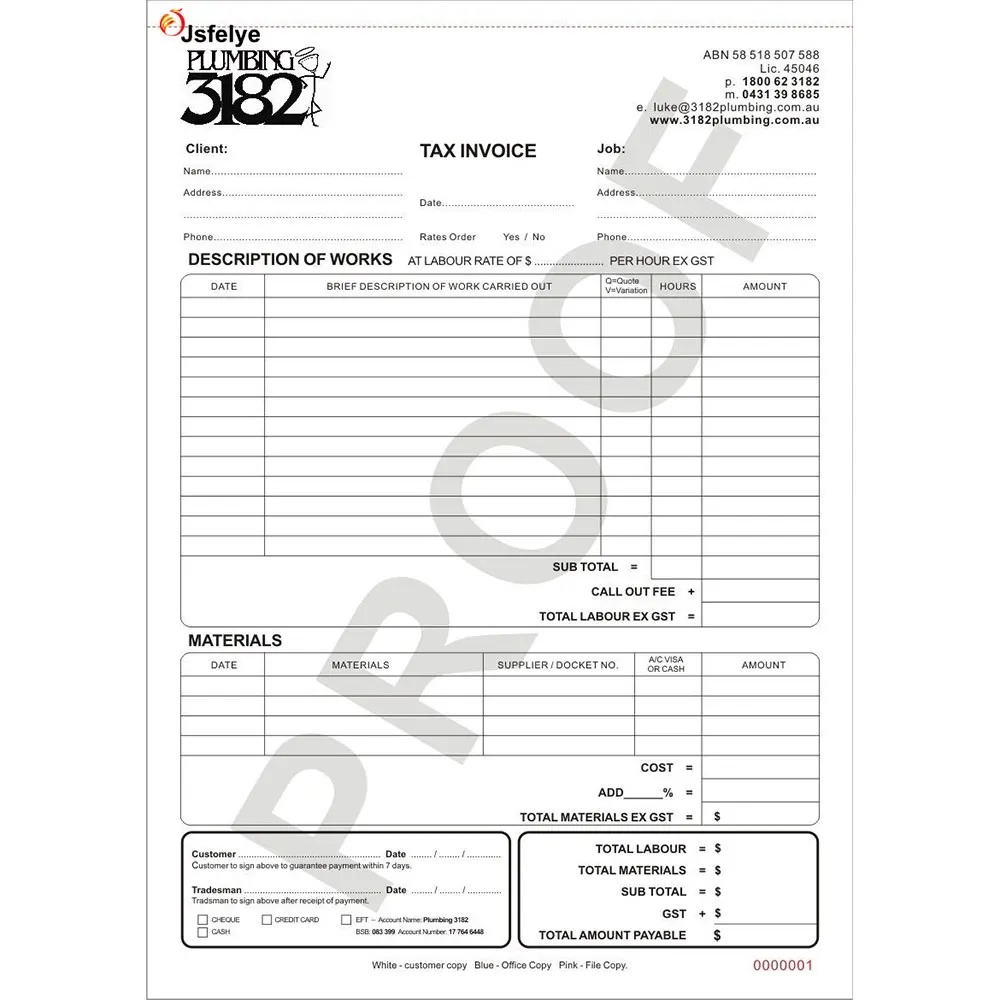 A4 Custom Duplicate Carbonless Invoice Quote Receipt Books Delivery ...