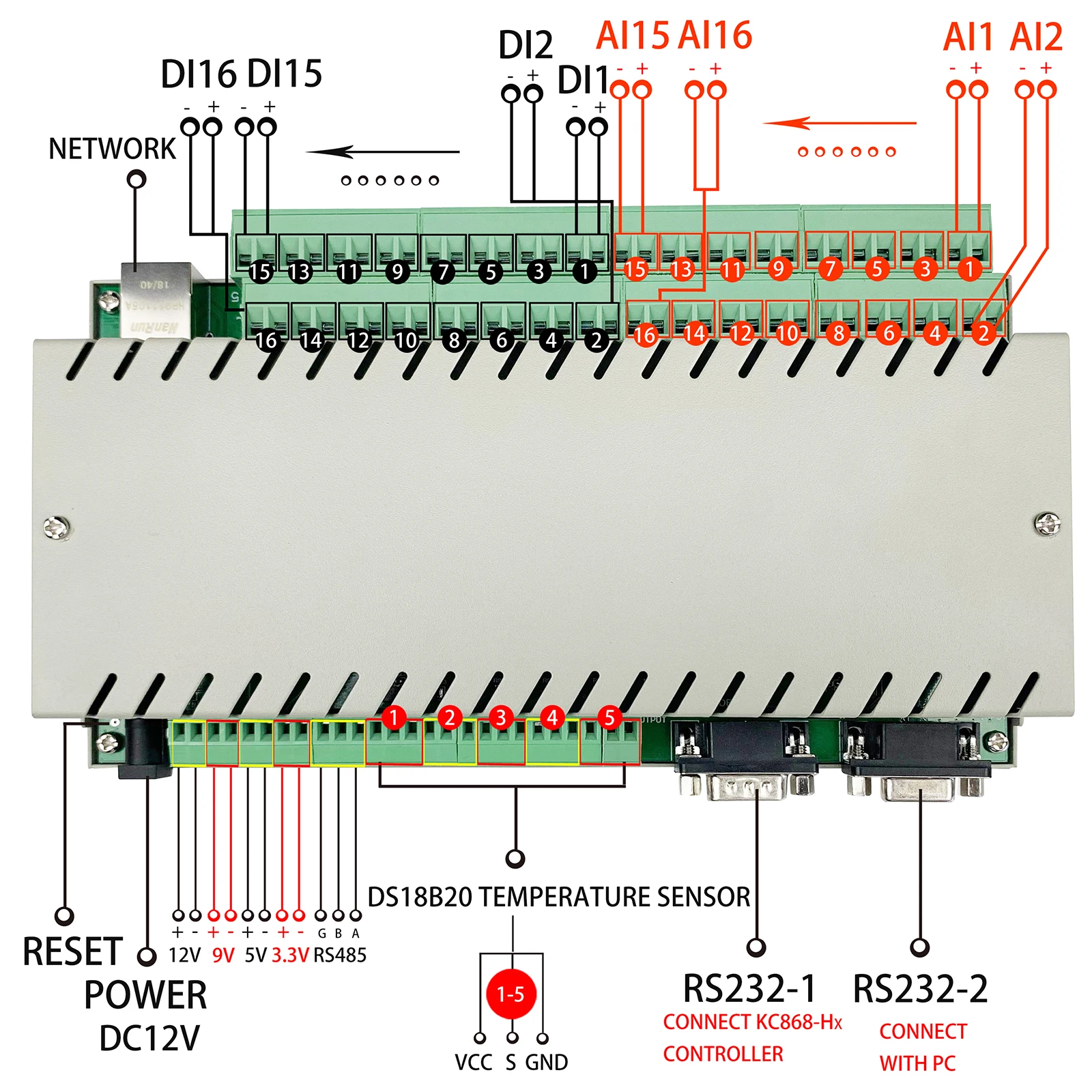 RS232 485 Ethernet Network Digital Analog Temperature Sensor