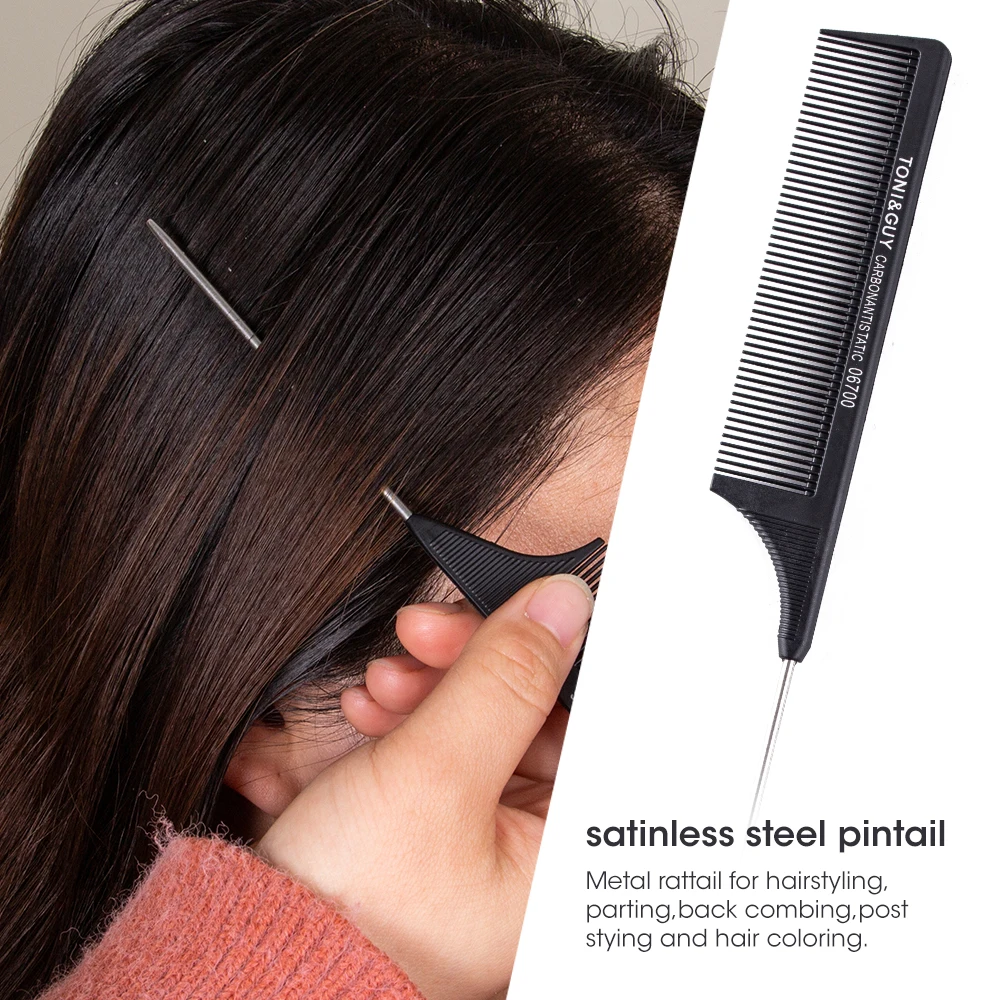 Heat Resistant Anti-static Carbon Pin Tail Comb Hairdressing Steel Rat ...