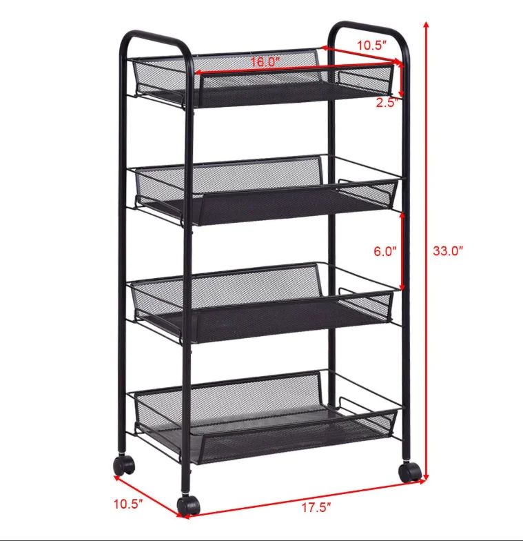 4-Tier Metal Rolling Cart on Wheels with Baskets Easy Carry and ...