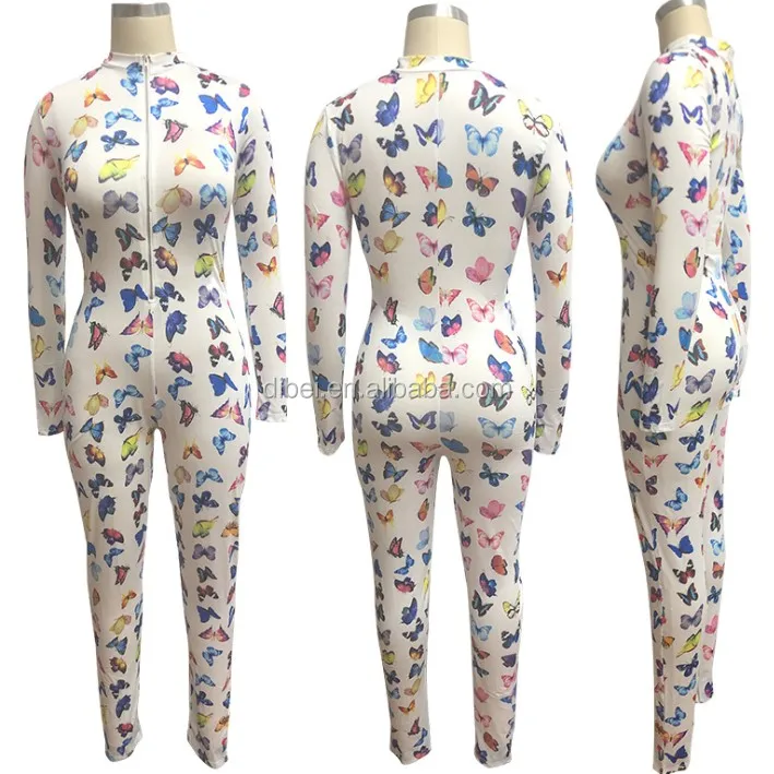 Amazon Hot Selling Sexy Butterfly Print Adult Onesie Long Sleeve