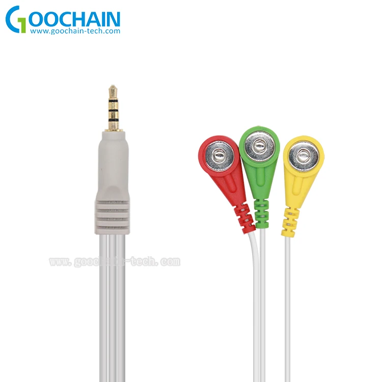 3 Lead Ecg Snap Cable Medical Cable 3.5mm Headphone Plug Medical Ecg ...