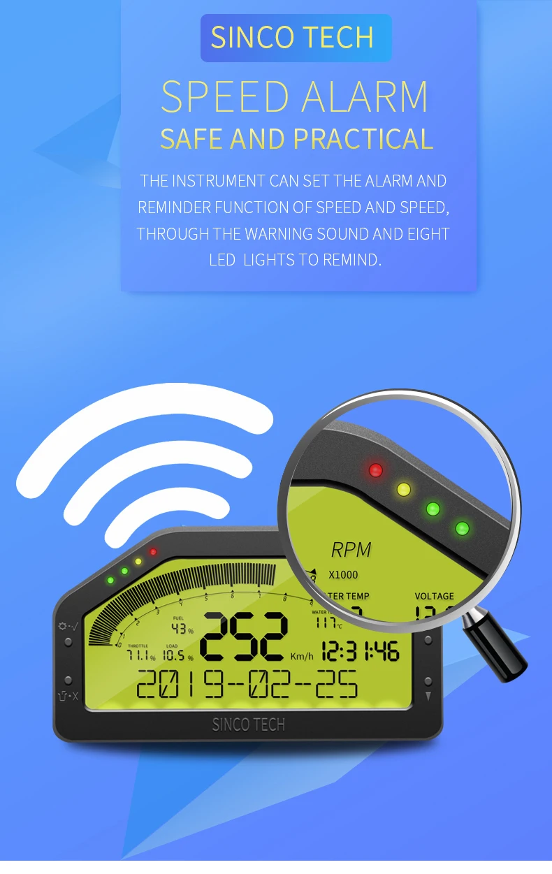 Sincotech 6.5'' Universal Digital Obd2 Gauge Dashboard Lcd Race Dash ...