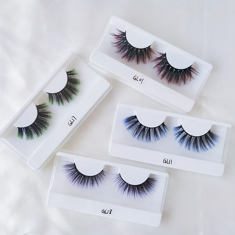 Gl Series Color Lashes Brown Purple Red Blue Green Strip Fake Eyelashes ...