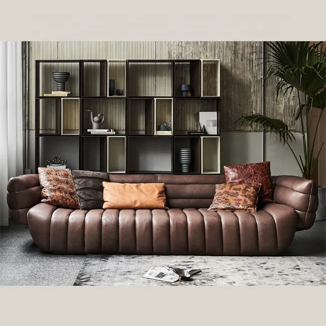 Luxury Modern Top Cow Nubuck Leather Sofa - Creative Caterpillar Set