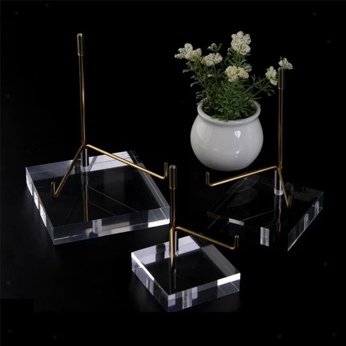 Square Clear Acrylic Mineral Fossil Display Stand Holder With Metal Arm ...