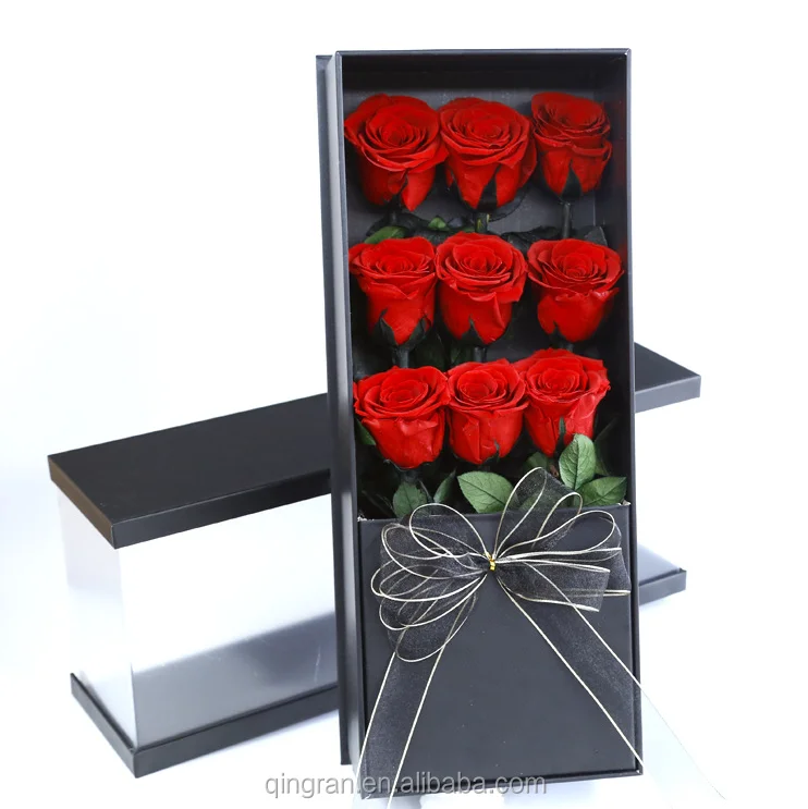 Top Quality 9 Pieces Preserved Rose With Long Stem In Gift Box ...