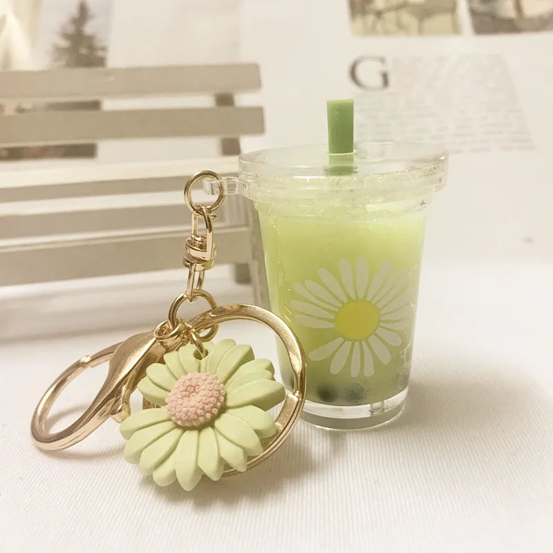 Cute 2020 Flower Pearl 3D Bubble Boba Milk Tea Keychains
