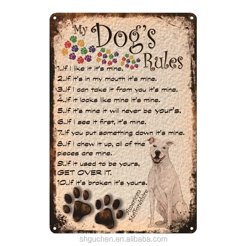 Pets Dog Rules Vintage Metal Sign - Retro Tin Poster