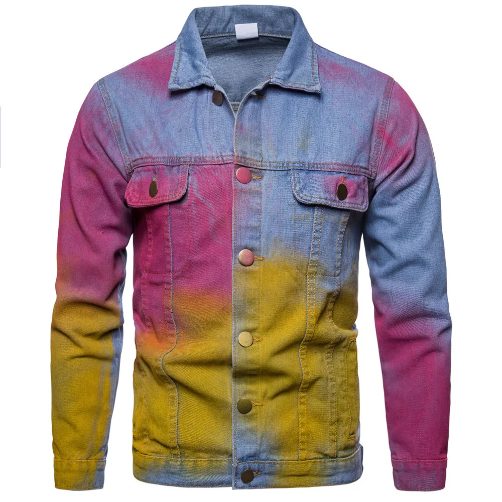Street Style Multi-colored Denim Jacket Custom Mens Regular Fit Jeans ...