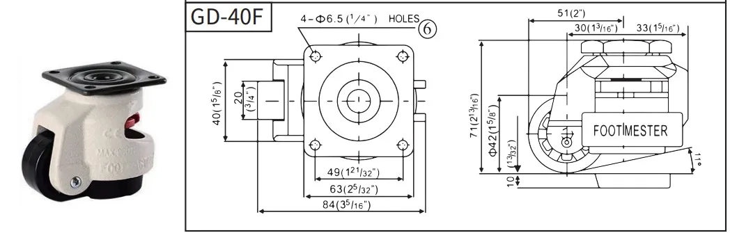 GD-40F Adjustable Leveling Caster Wheels for Industrial Use