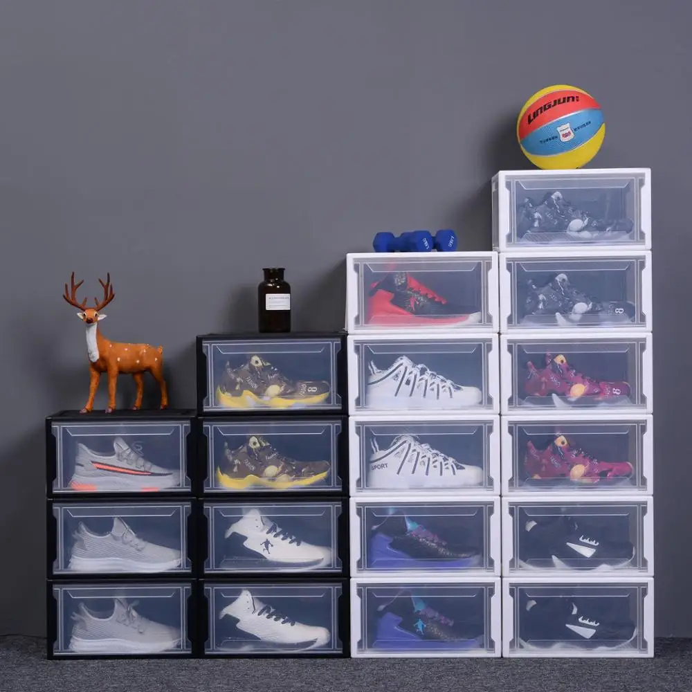 Amazon Hot Sales Simple Folding Dustproof Huge Transparent Sport Shoe Box Stackable Plastic Shoe ...