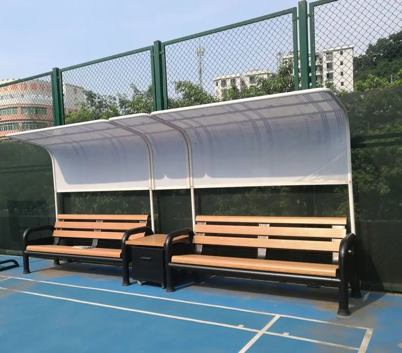 Tennis Court Aluminium Bench and Outdoor Table Chair with Awning ...