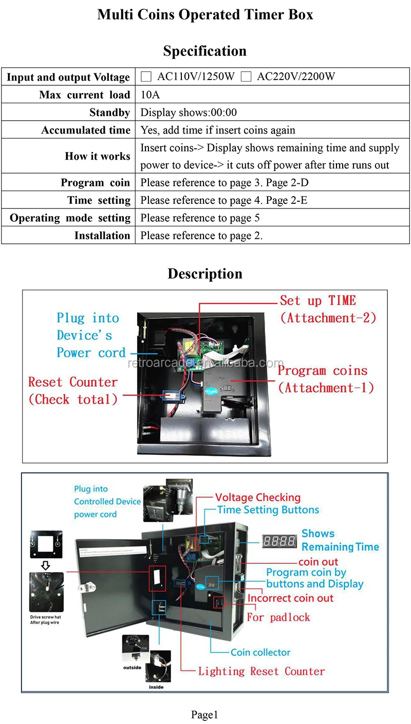 Coin Operated JY-926A Coin Acceptor Selector Time Board