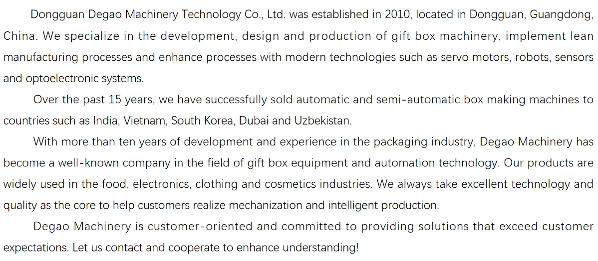 Company Overview - GUANGDONG DEGAO MACHINERY TECHNOLOGY CO., LTD.