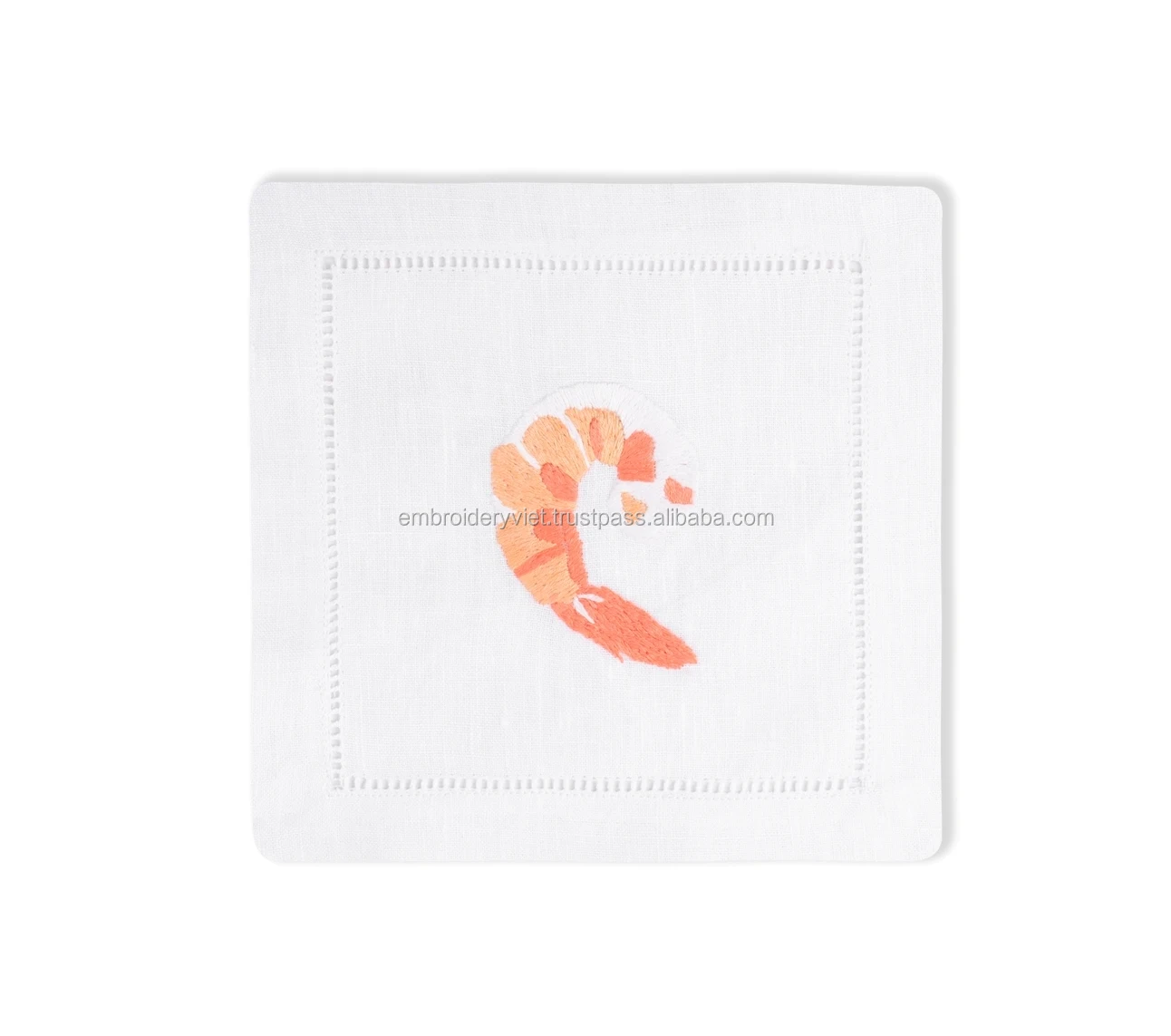 Shrimp Hand Embroidery Cocktail Napkin - Elegant & Durable