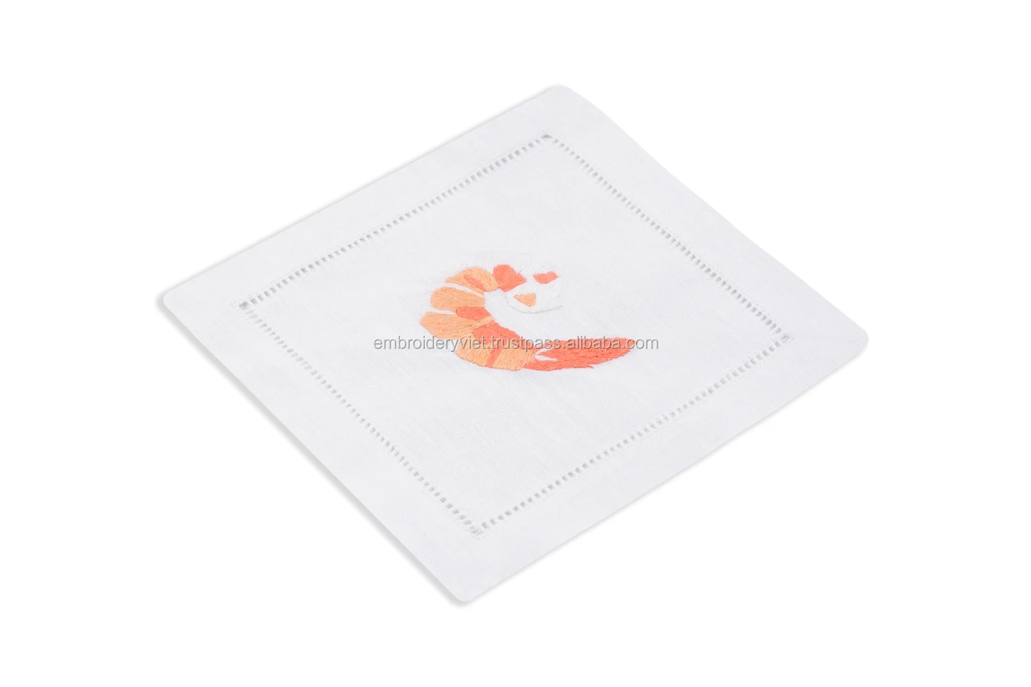 Shrimp Hand Embroidery Cocktail Napkin - Elegant & Durable