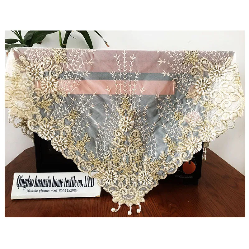 Elegant Polyester Bead Embroidered Organza Table Overlays