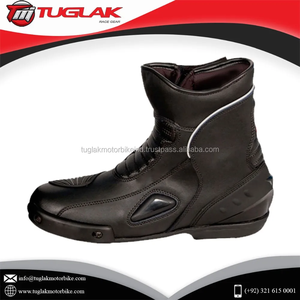 Black Leather Motorcycle Boots Motocross Riding Shoes Touring Boots ...