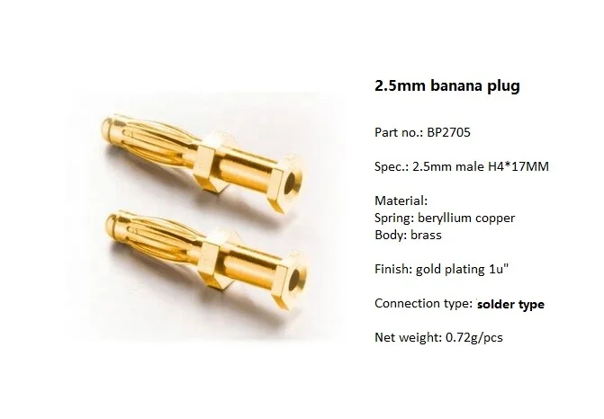 Custom Brass Gold Plated 2mm Banana Pin Plug Connector